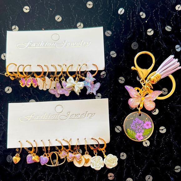 Jewelry | 12pr Butterfly Earings And Gold Purple Butterfly Keychain ...